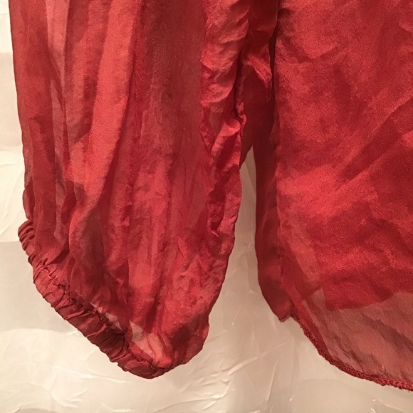 Cosmo | Tops | Cosmo Brick Red Silk Lined Top Wsheer Sleeves | Poshmark